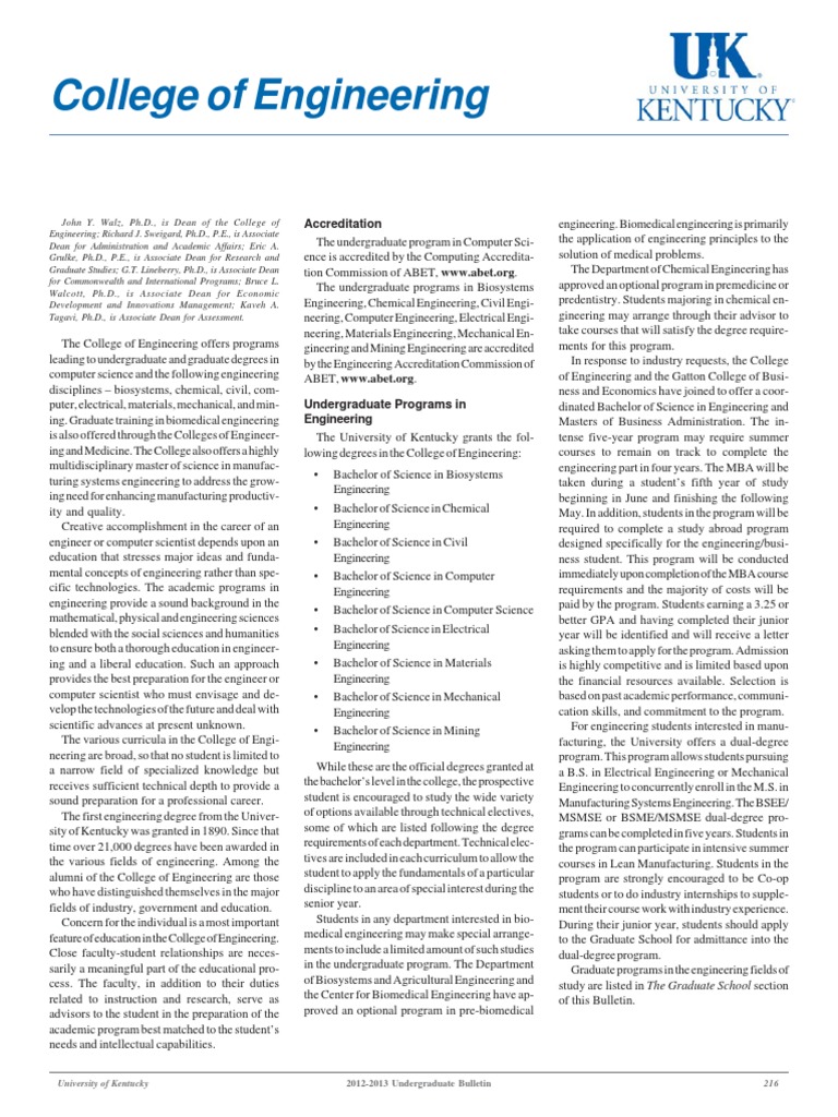 University of Kentucky Engineering Curriculum | PDF | Academic Degree ...