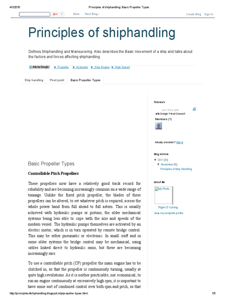Principles of Shiphandling - Basic Propeller Types | PDF | Propeller ...
