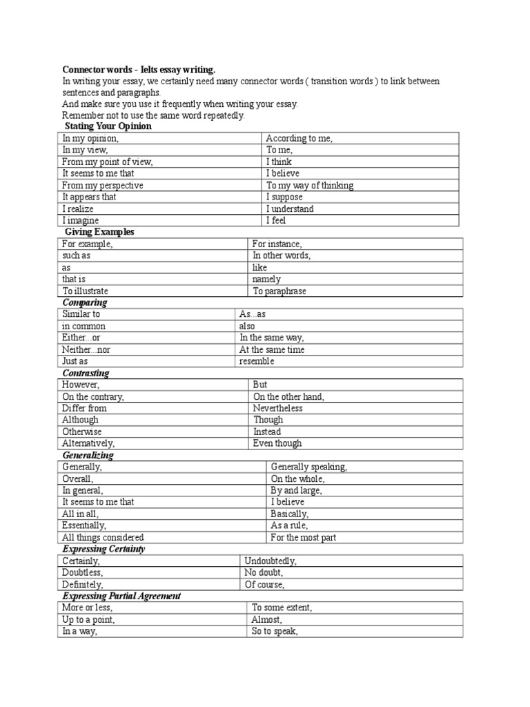 Connector Words - Ielts Essay Writing.: Comparing | PDF | Business
