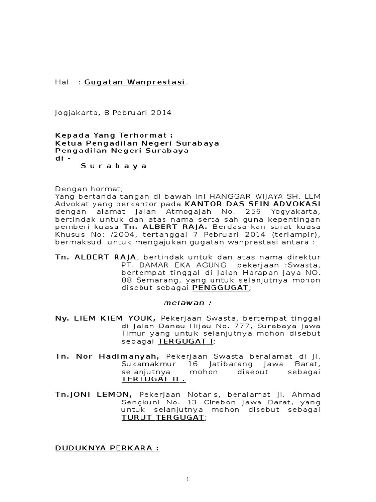 Contoh Surat Gugatan | PDF