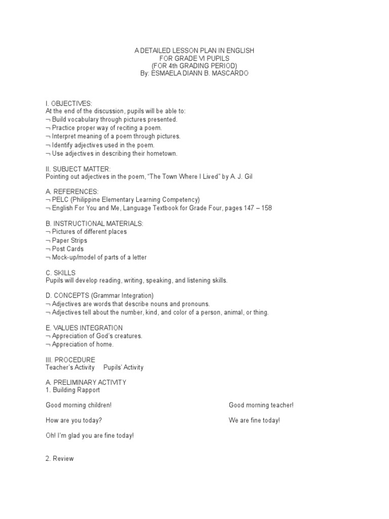 Lesson Plan Adjectives | PDF | Lesson Plan | Adjective