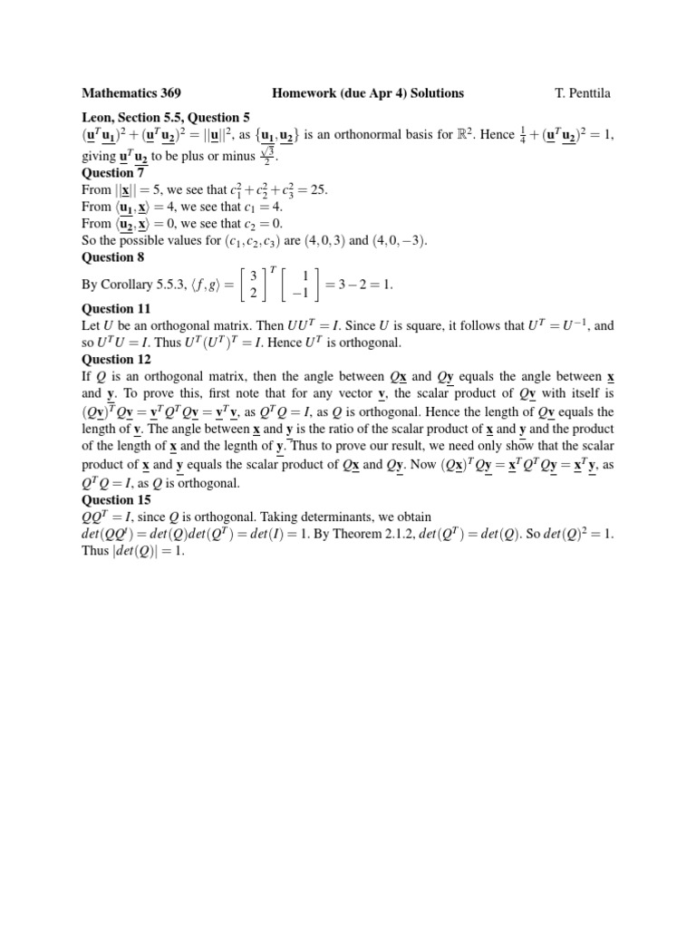 Math 369 Homework Solutions | PDF