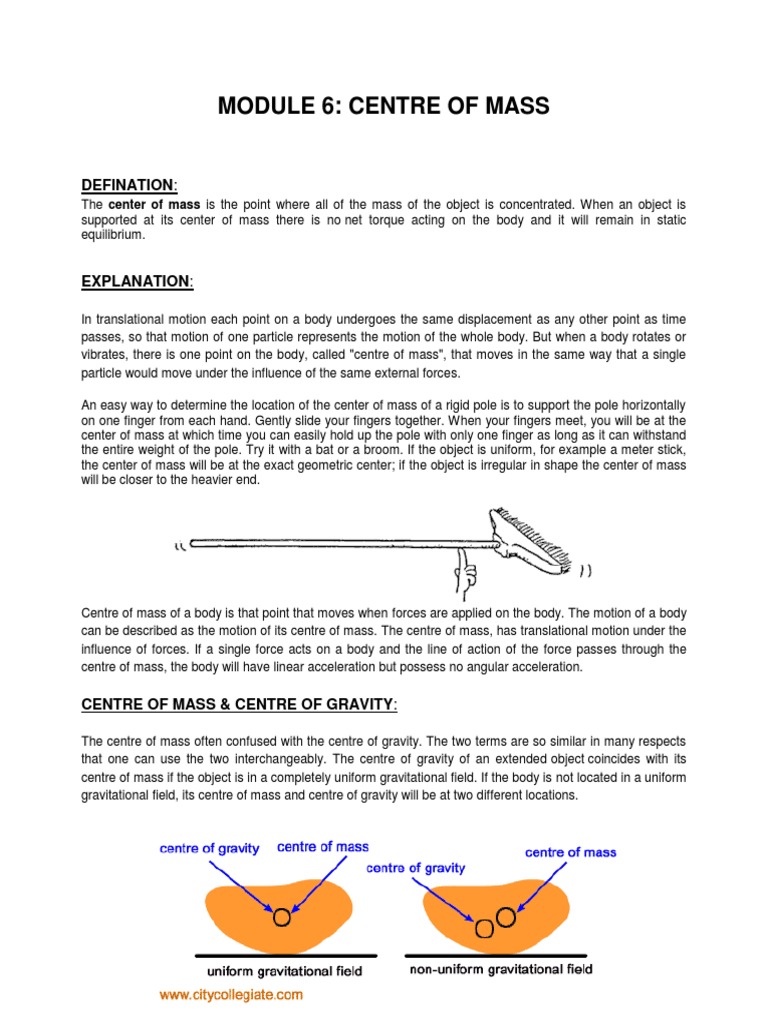 PHY 1 Mod-06 (Centre of Mass) | PDF | Center Of Mass | Rotation Around ...