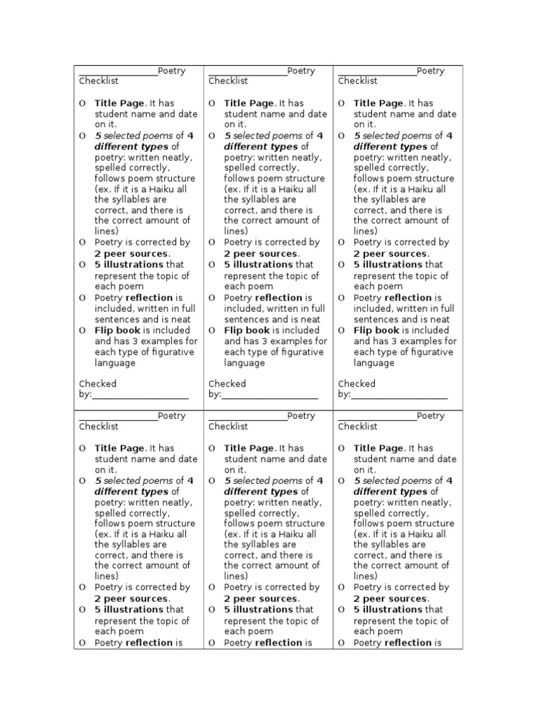 Ela - Poetry Portfolio Checklist | PDF | Haiku | Poetry