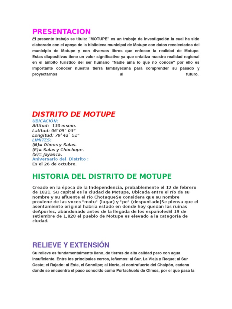 Distrito Motupe | PDF | Turismo | Agricultura