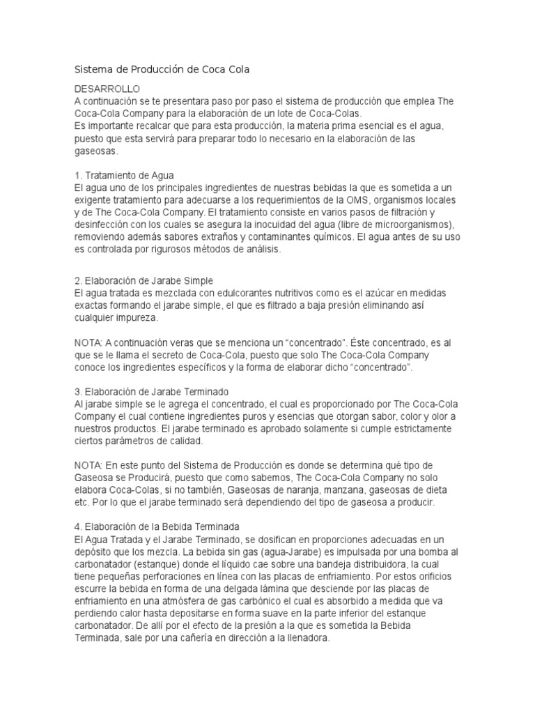 Proceso de Producción de Coca-Cola | PDF | Coca Cola | Refresco