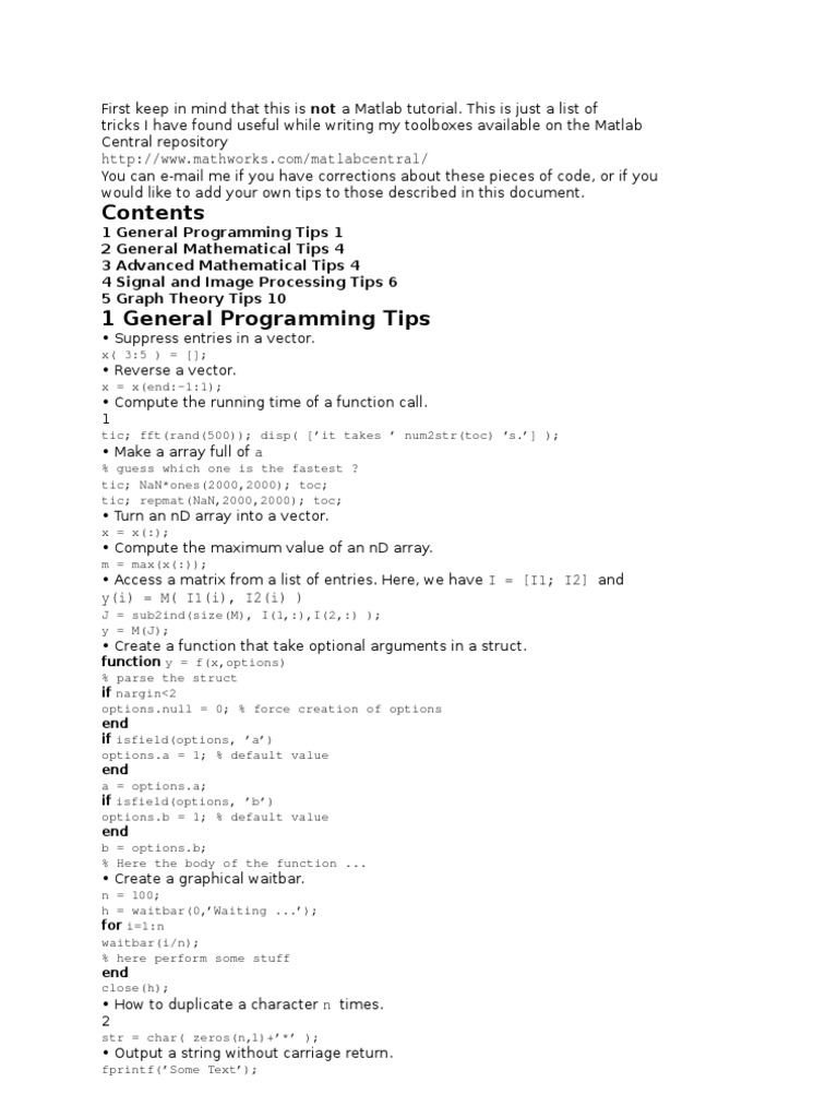 Matlab Tutorial | PDF | Algorithms | Functions And Mappings