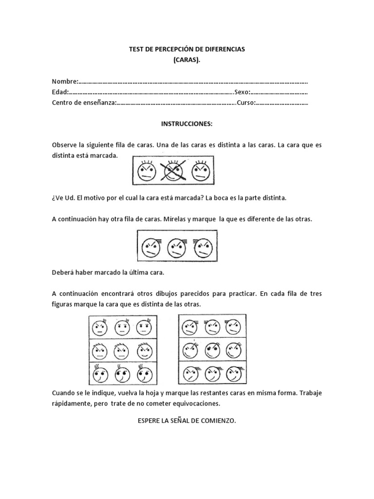 Test de Percepción con Caritas | PDF | Deportes y actividades al aire ...