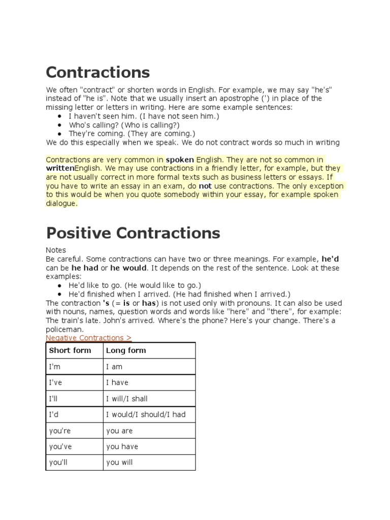 Contractions | Download Free PDF | Semiotics | Linguistic Morphology