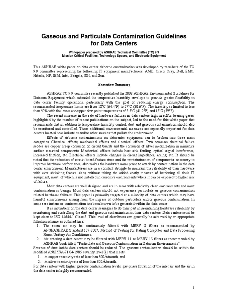 ASHRAE Guidelines for Data Center Contamination | PDF | Data Center ...