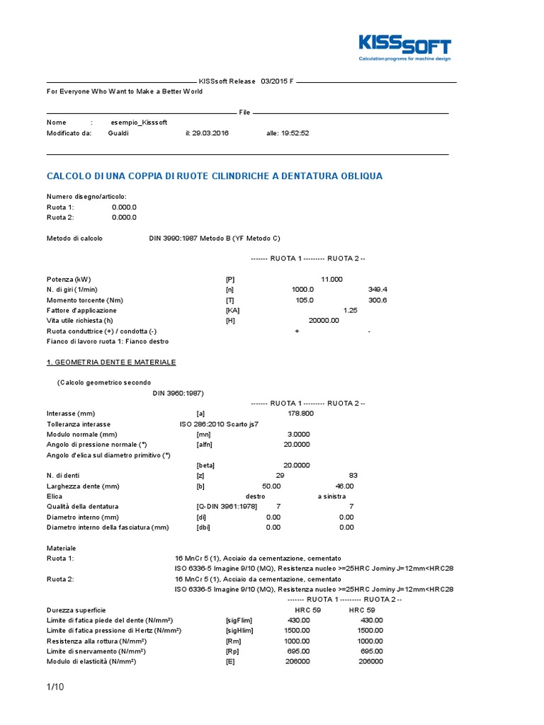 Esempio Kisssoft DIN 3990 PDF | PDF