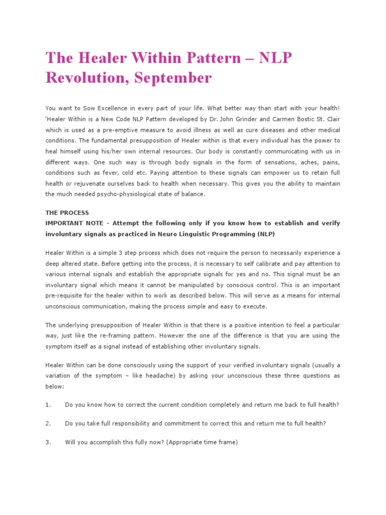 Good NLP Pattern | Download Free PDF | Neuro Linguistic Programming ...