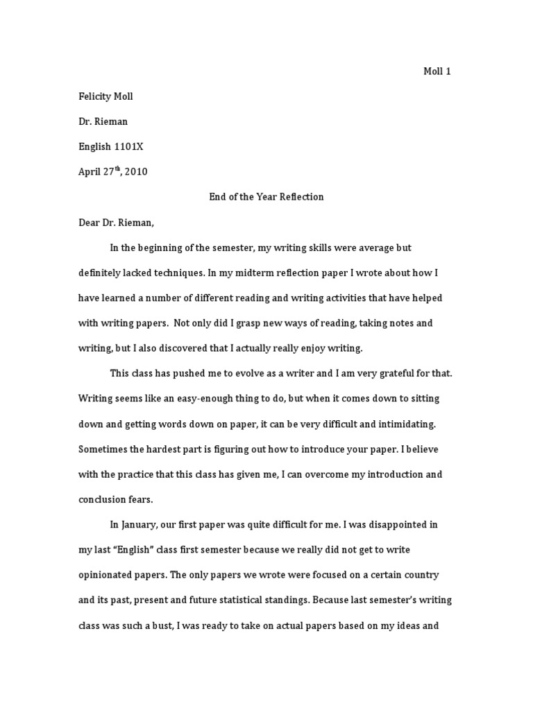 End of Year Reflection | PDF | Behavior Modification | Cognition