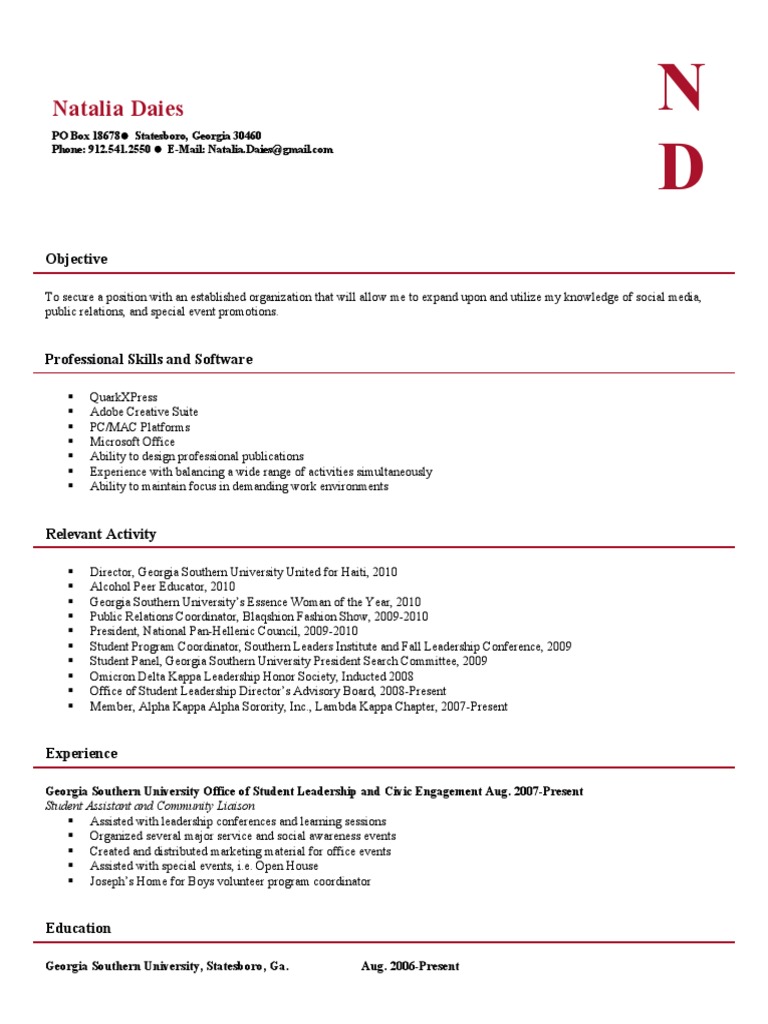 Natalia Daies: Public Relations Resume | PDF