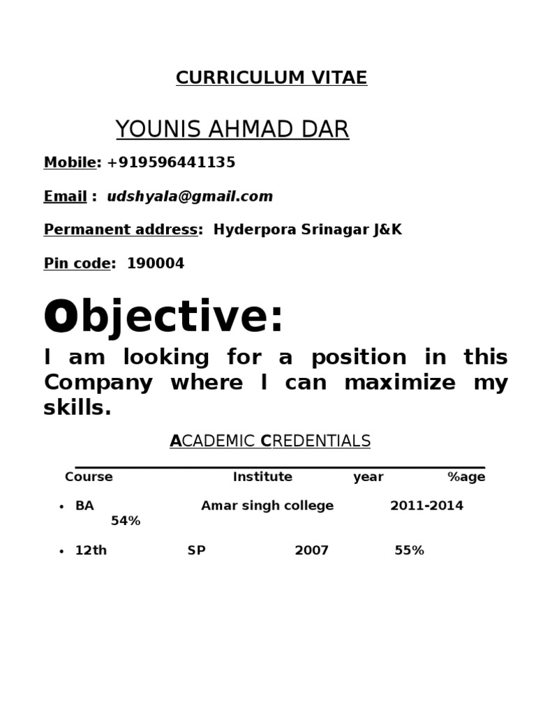Younis Ahmad Dar's CV and Profile | PDF