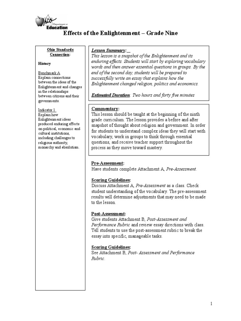 Enlightenment Lesson | PDF | Age Of Enlightenment | Natural And Legal ...