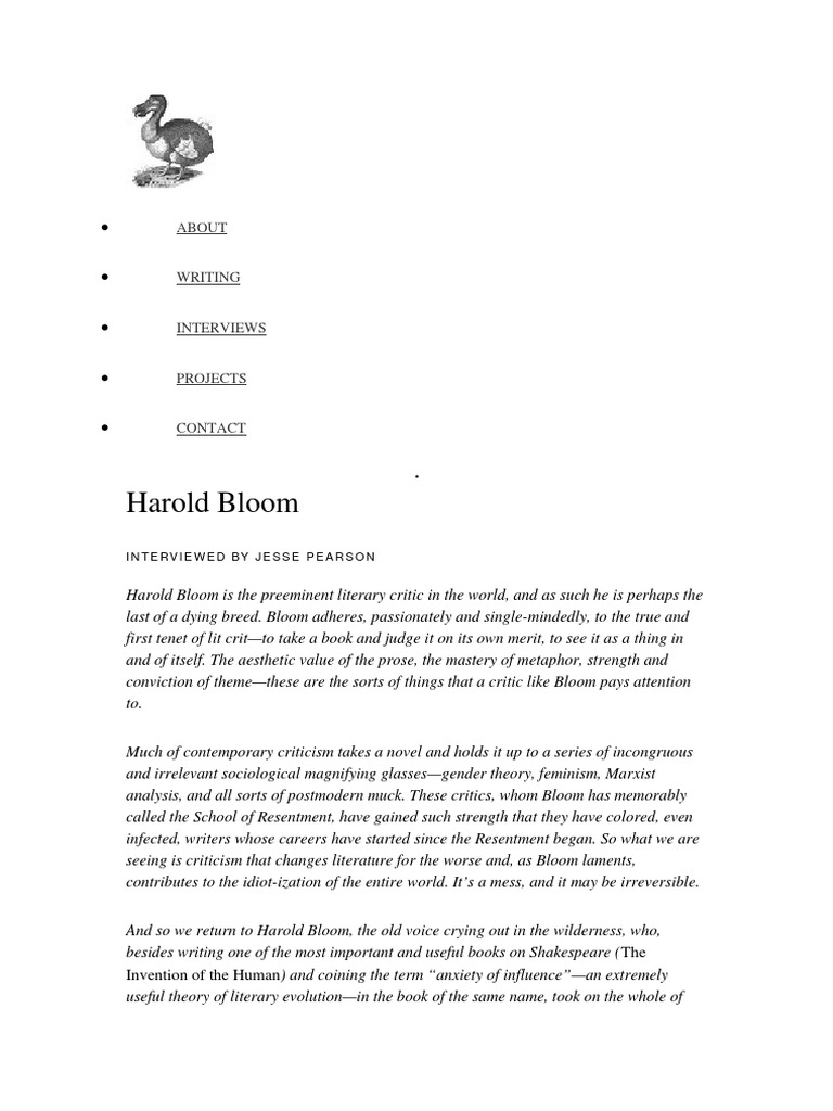 Harold Bloom: A Literary Critic's Legacy | PDF | Irony | William ...