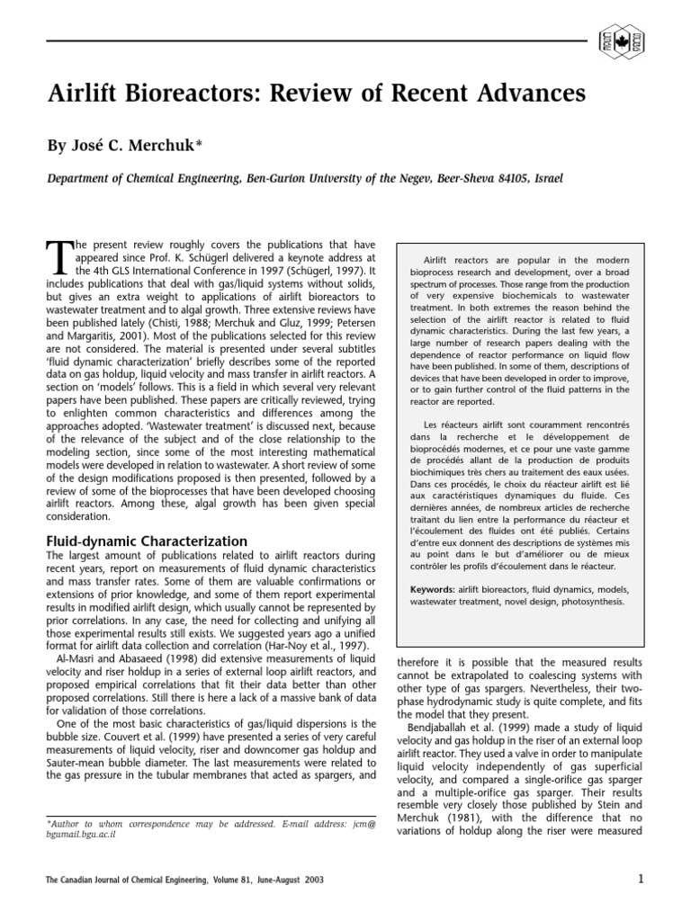 Advances in Airlift Bioreactors | PDF | Gases | Fluid Dynamics