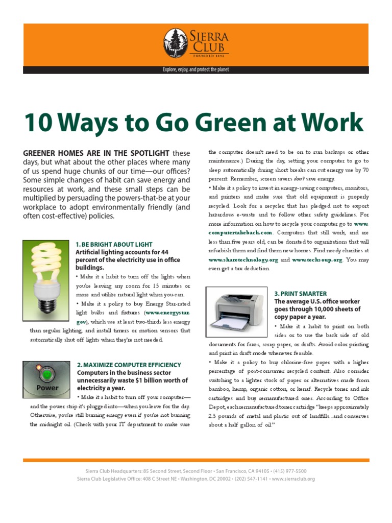 Tips To Go Green at Work | PDF | Recycling | Waste