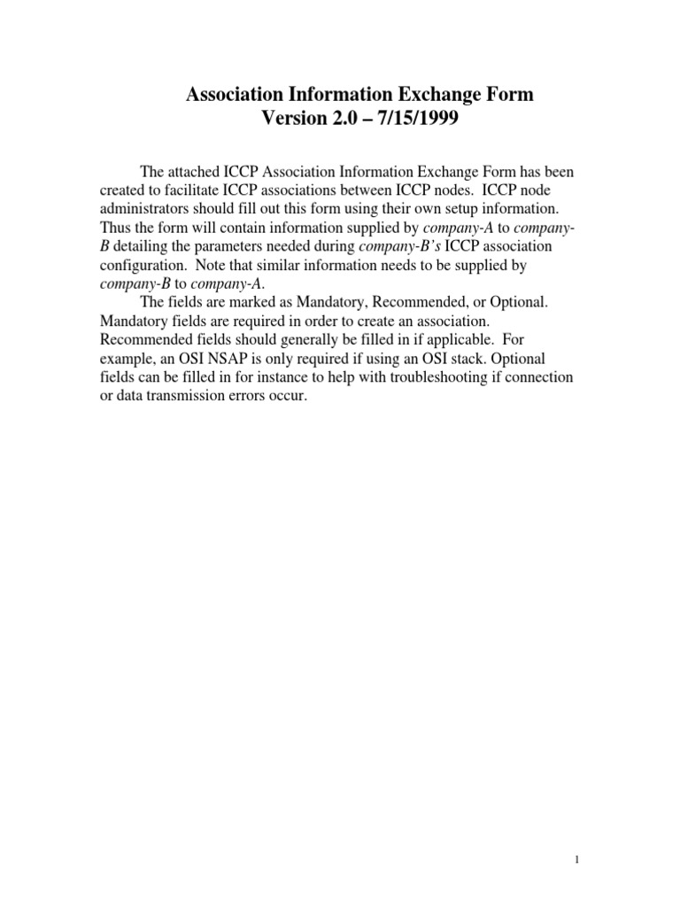 ICCP Association Information Exchange Form | PDF | Transmission Control ...