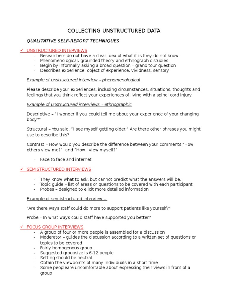 Collecting Unstructured Data: Qualitative Self-Report Techniques | PDF ...