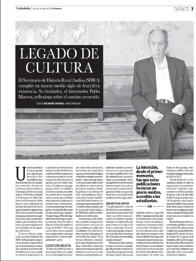 Legado de Cultura - Entrevista Al Historiador Pablo Macera Sobre El ...