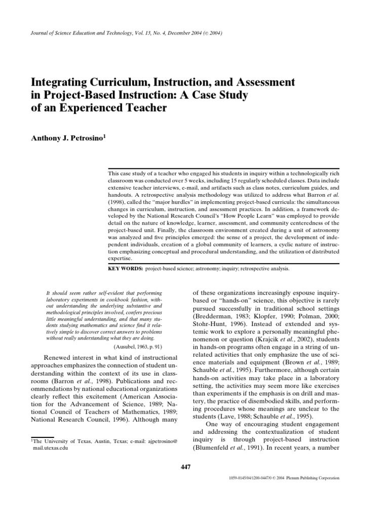 Integrating Curriculum, Instruction, and Assessment in Project-Based ...