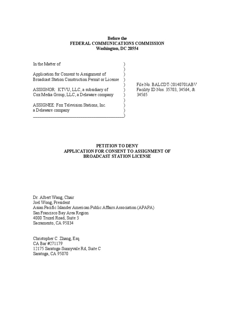 FCC Document: Asian-American Group Moves To Block KTVU Sale To FOX ...