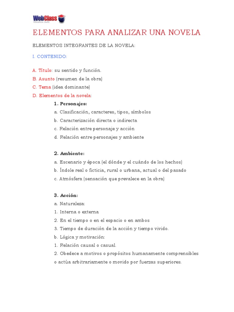 Elementos para Analizar Una Novela | PDF