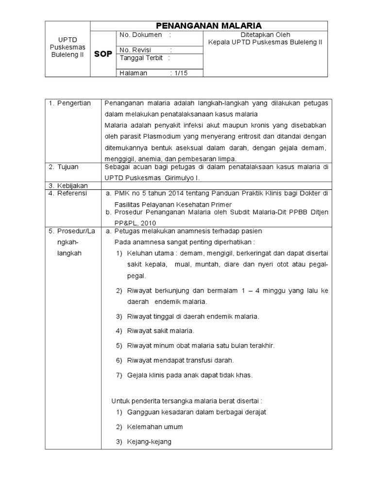 Sop Malaria | PDF