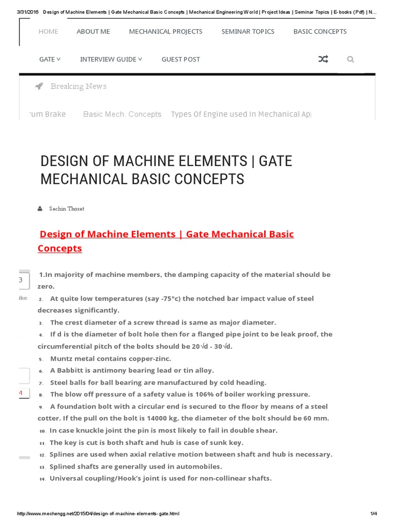 Design of Machine Elements | PDF | Bearing (Mechanical) | Screw