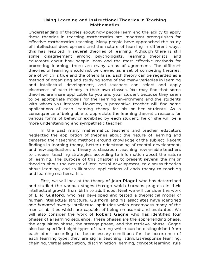 Using Learning and Instructional Theories in Teaching Mathematics ...