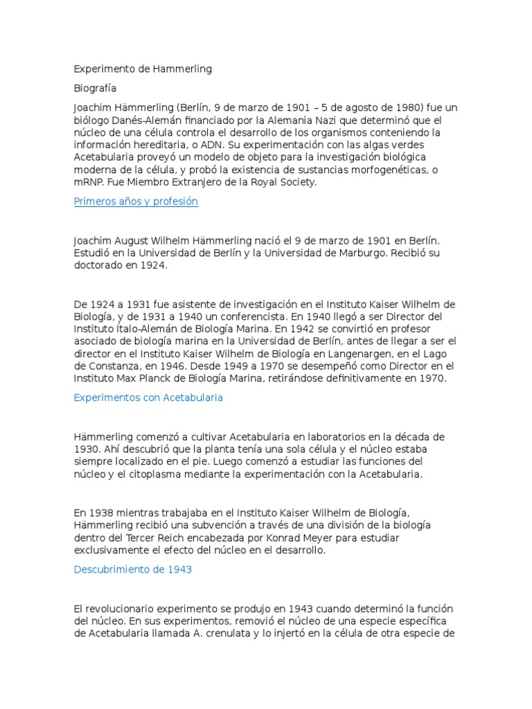 Investigacion Del Experimento de Hammerling | PDF | Ciencias de la vida ...