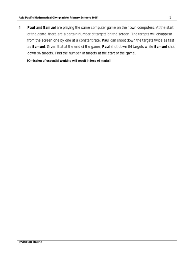 APMOPS 2005 Invitation Round Problems | PDF | Teaching Methods & Materials