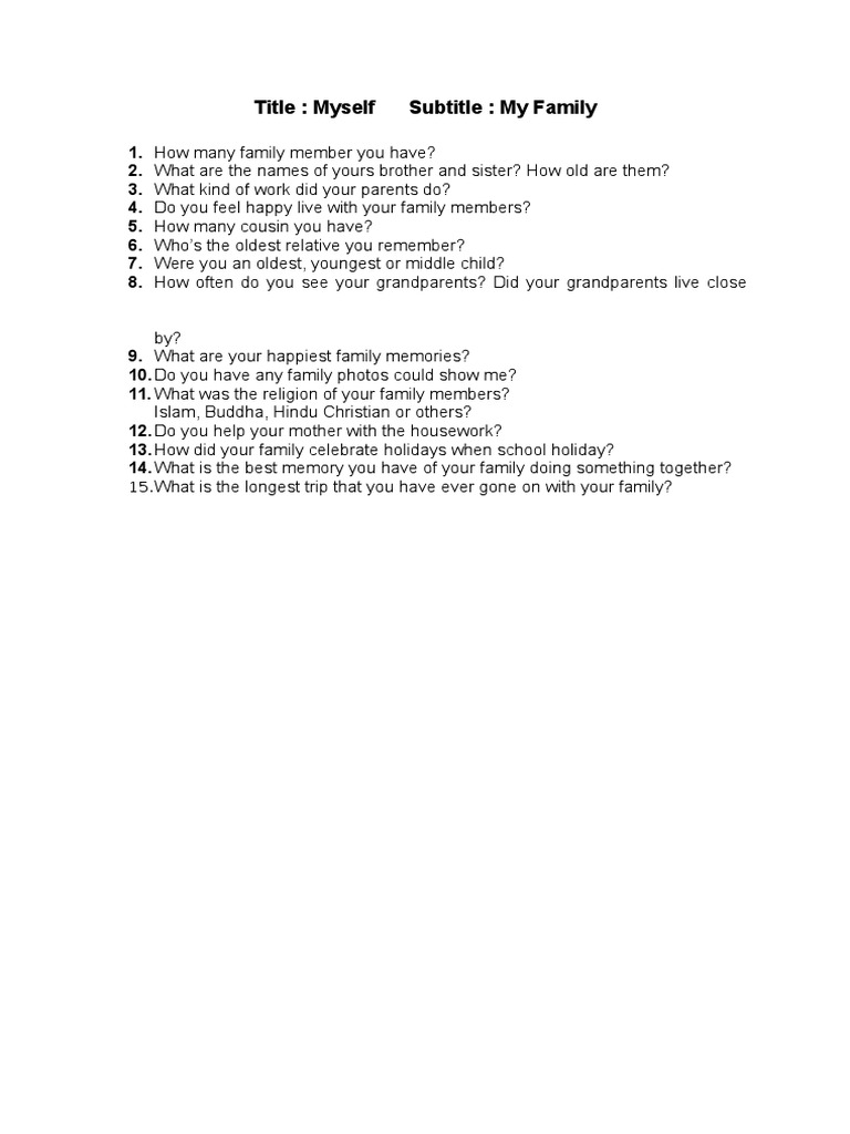 Family Reflection Questions | PDF | Wellness | Lifestyle