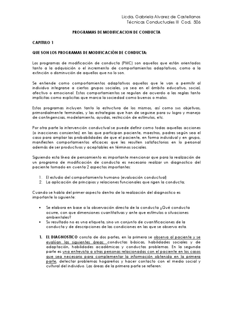 Programas de Modificación Conductual | PDF | Comportamiento ...