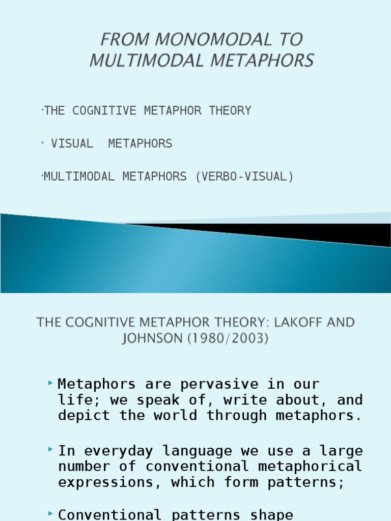 The Cognitive Metaphor Theory Visual Metaphors Multimodal Metaphors ...