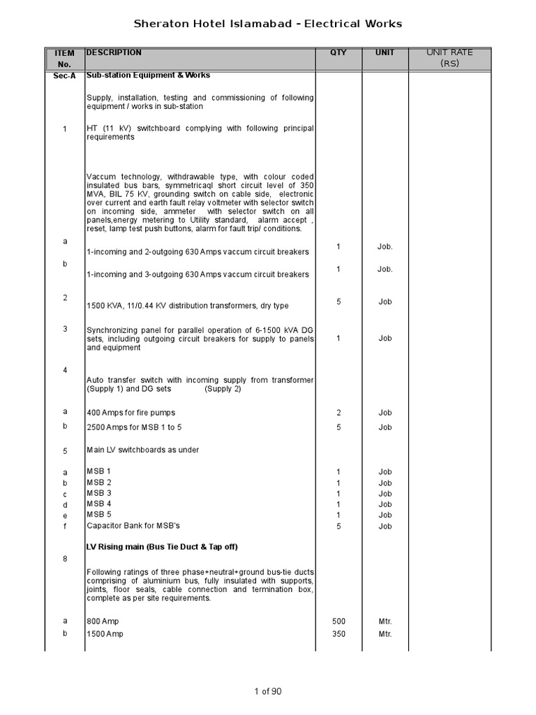 Sheraton Electrical BOQ | PDF | Electrical Conductor | Electrical ...