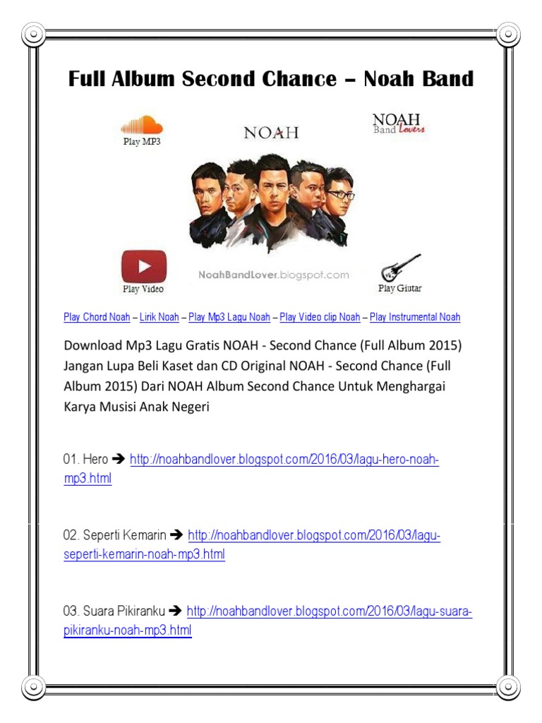 Full Album Second Chance - Noah Mp3 | PDF | Entertainment (General)