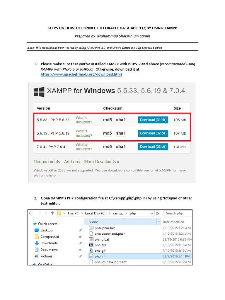 Steps On How To Connect To Oracle Database 11g By Using Xampp