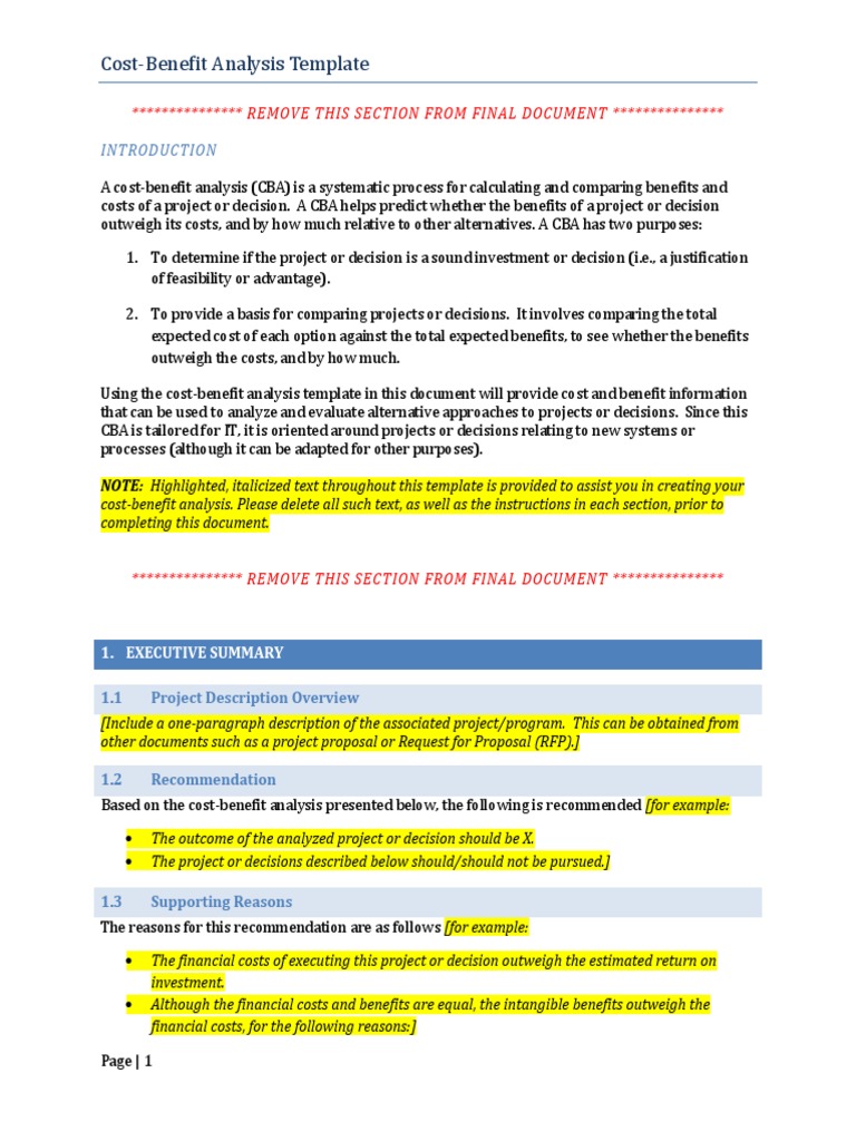 Template Cost and Benefit Cases | PDF | Cost–Benefit Analysis ...
