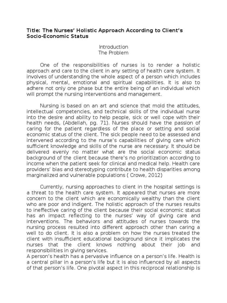Nurses' Holistic Approach and Client Socioeconomic Status | PDF ...