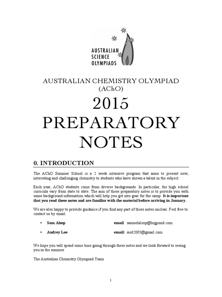 2015 Preparatory Notes: Australian Chemistry Olympiad (Acho) | PDF ...