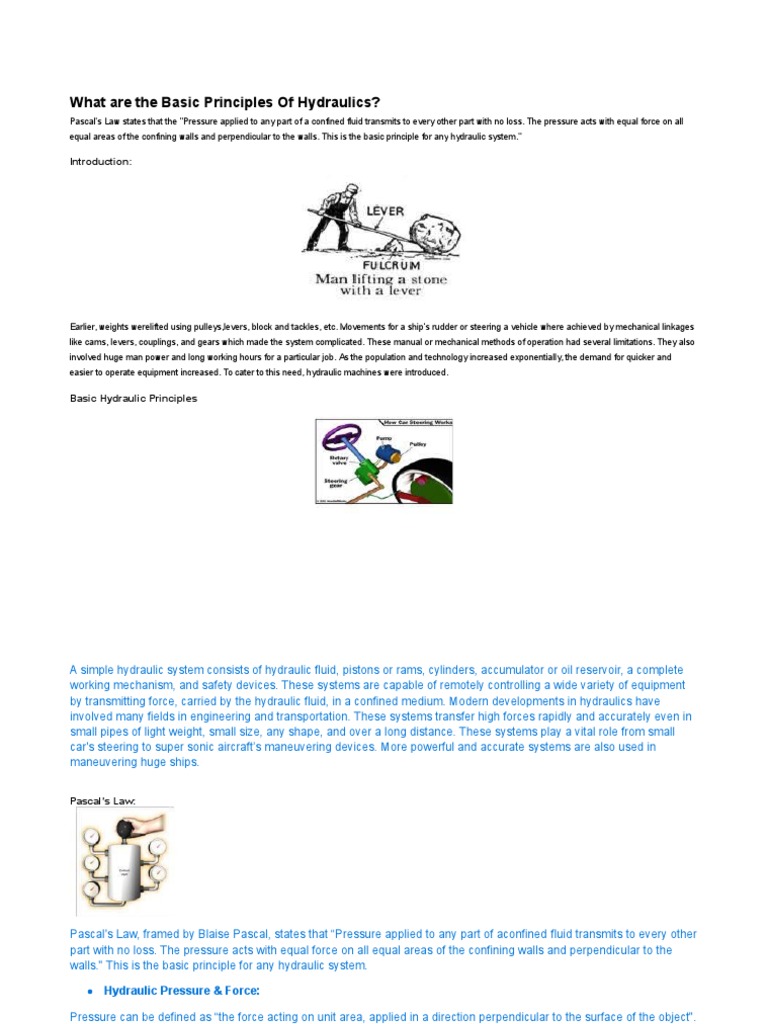 Basic Principles Of Hydraulics Explained | PDF | Pump | Engines