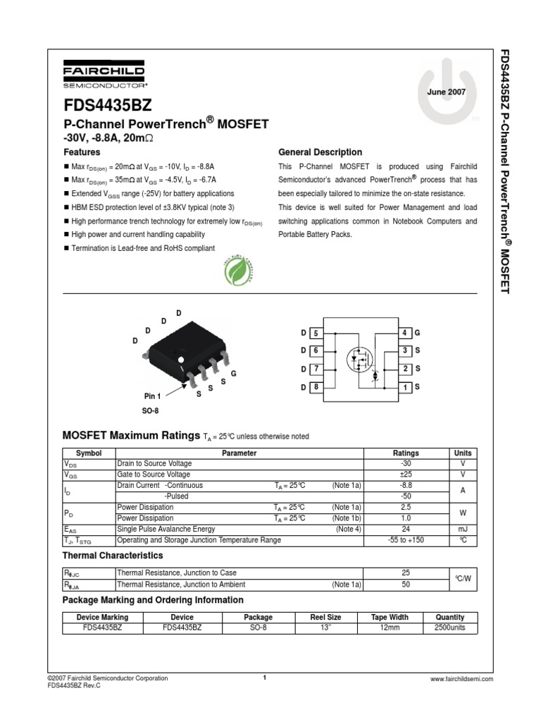FDS4435BZ | PDF | Field Effect Transistor | Mosfet