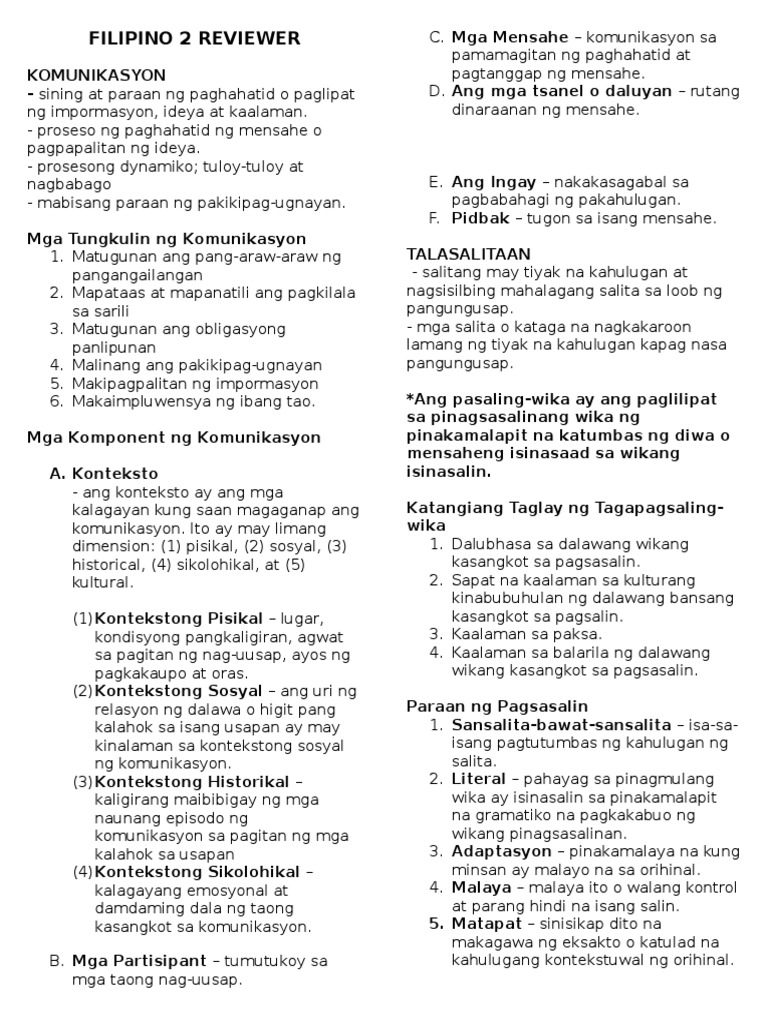 Filipino Reviewer | PDF