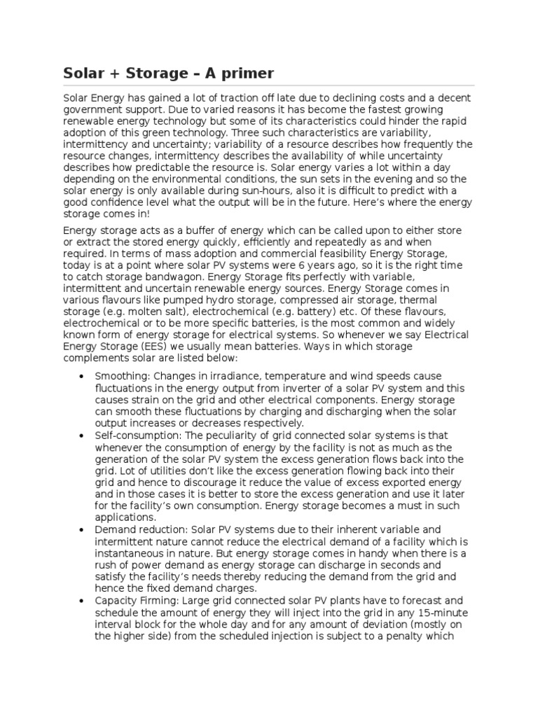 Solar Plus Storage | PDF | Photovoltaic System | Energy Storage