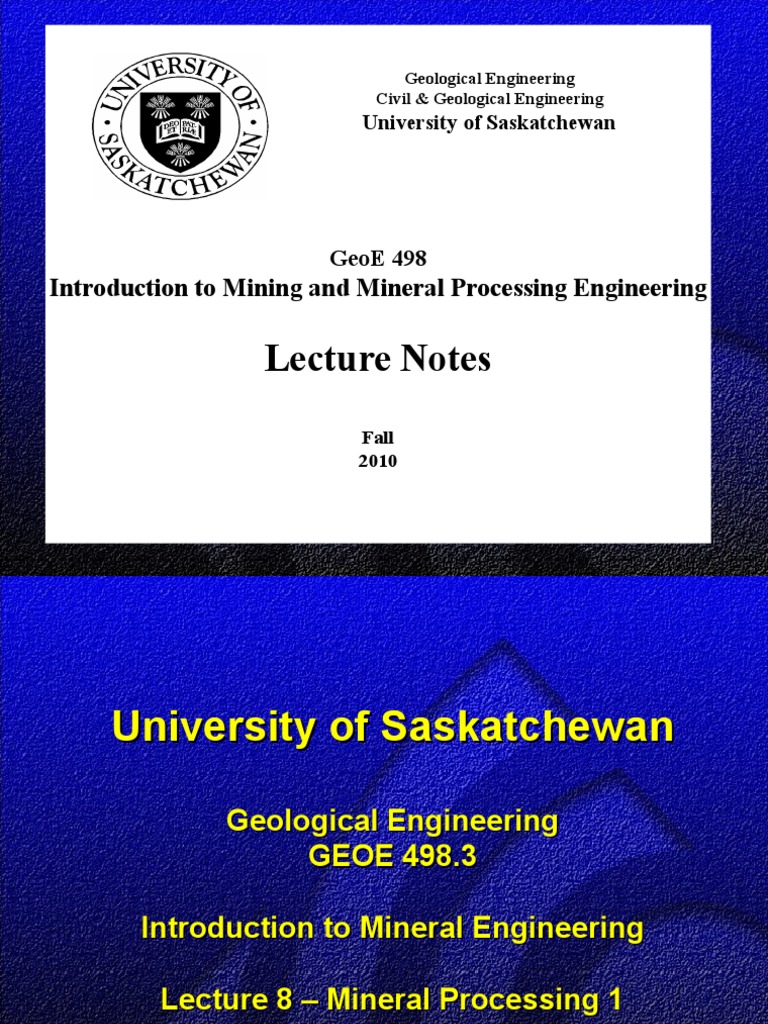 Lecture Notes: Introduction To Mining and Mineral Processing ...