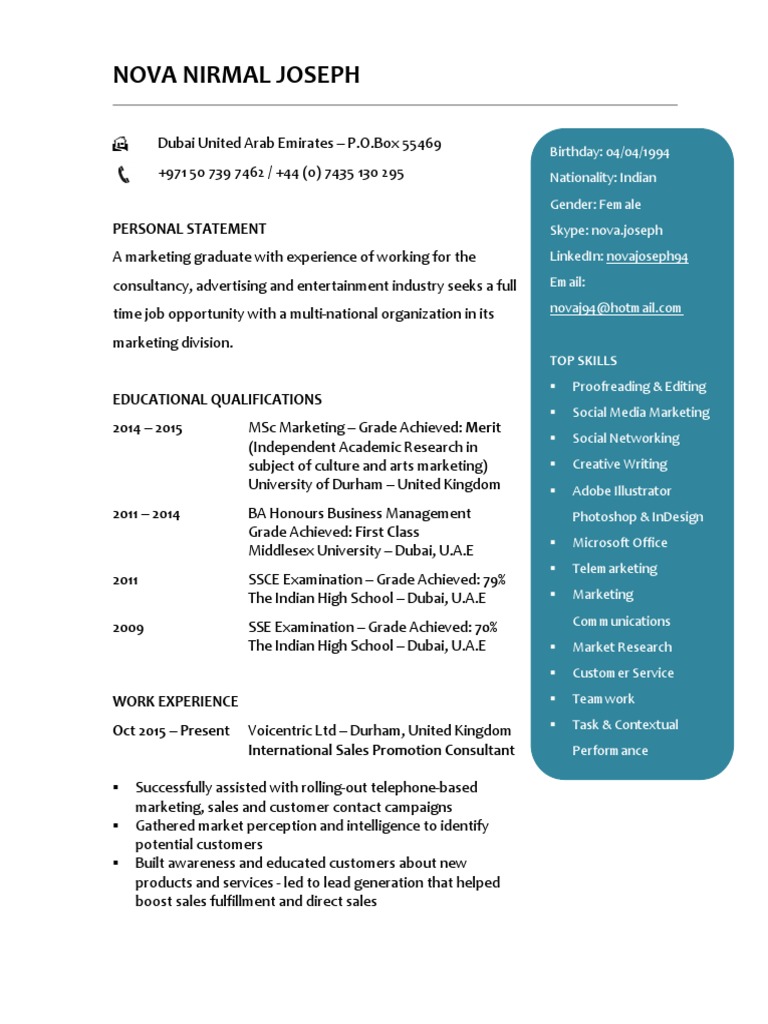 Nova Nirmal Joseph - CV and Portfolio PDF | PDF | Marketing | Communication