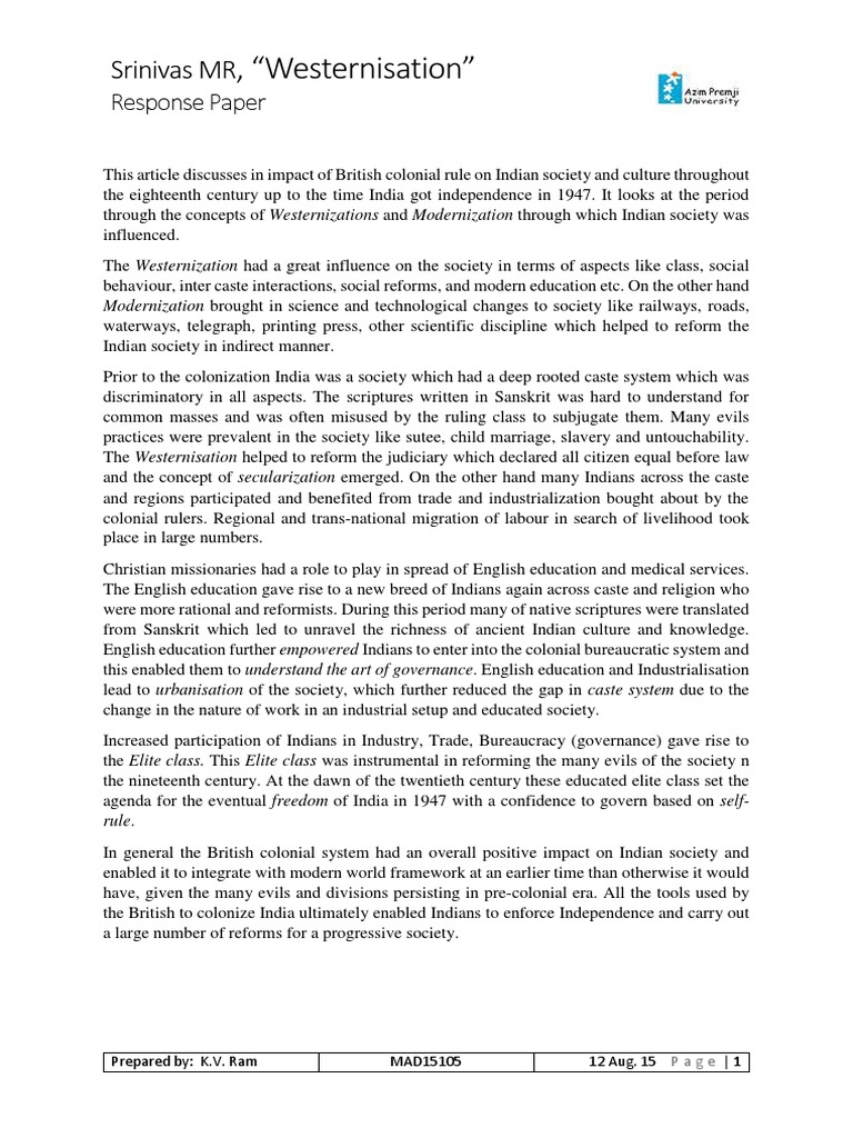 Varna System by MN Srinivas | PDF | Colonialism | Caste